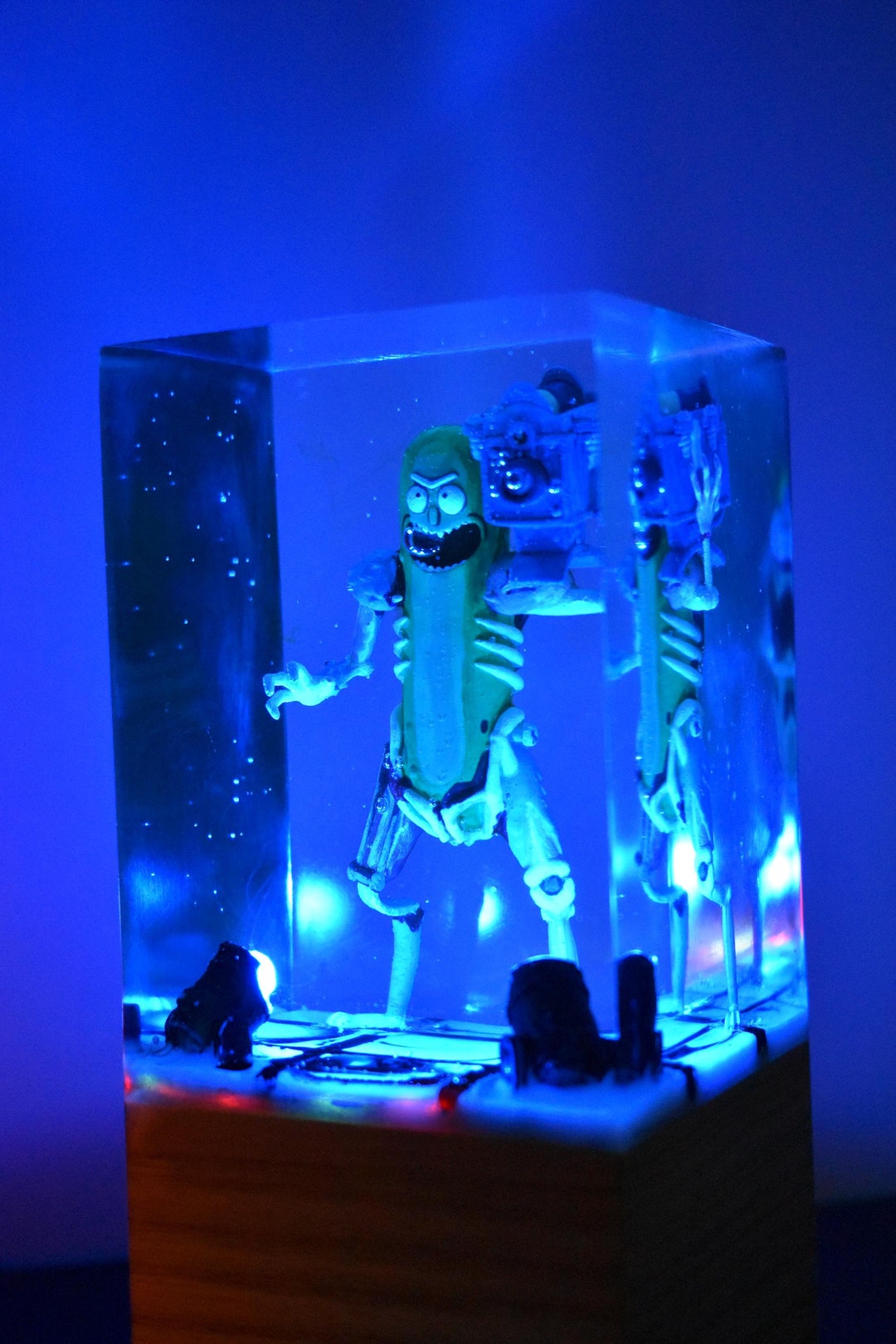 Pickle Rick Night Lamp: Handmade Wood & Resin LED Lamp - Etsy