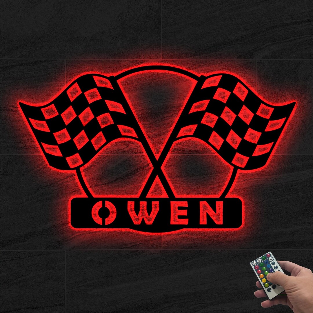 Custom Car Racing Metal Sign With LED Lights, F1 Flag Sign, Finish ...