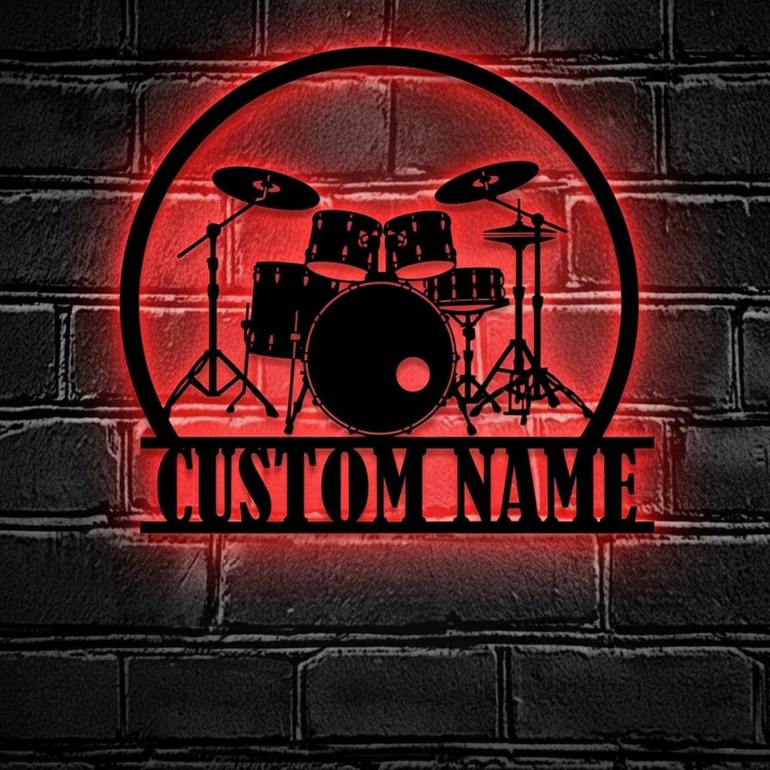Personalized Drummer Metal Wall Art With LED Lights, Drum Player Name ...