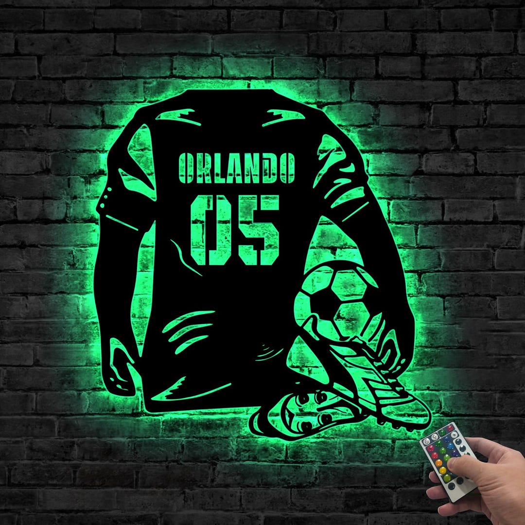 Custom Soccer Player Metal Sign With Led Light, Personalized Soccer ...