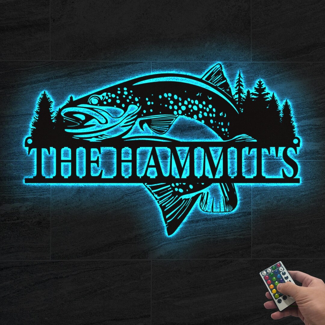 Personalized Trout Fishing Metal Wall Art Led Lights, Fishing Lover ...