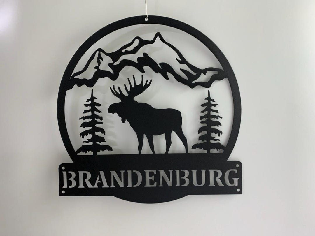Personalized Metal Moose Sign, Moose and Mountain Monogram Metal Wall ...