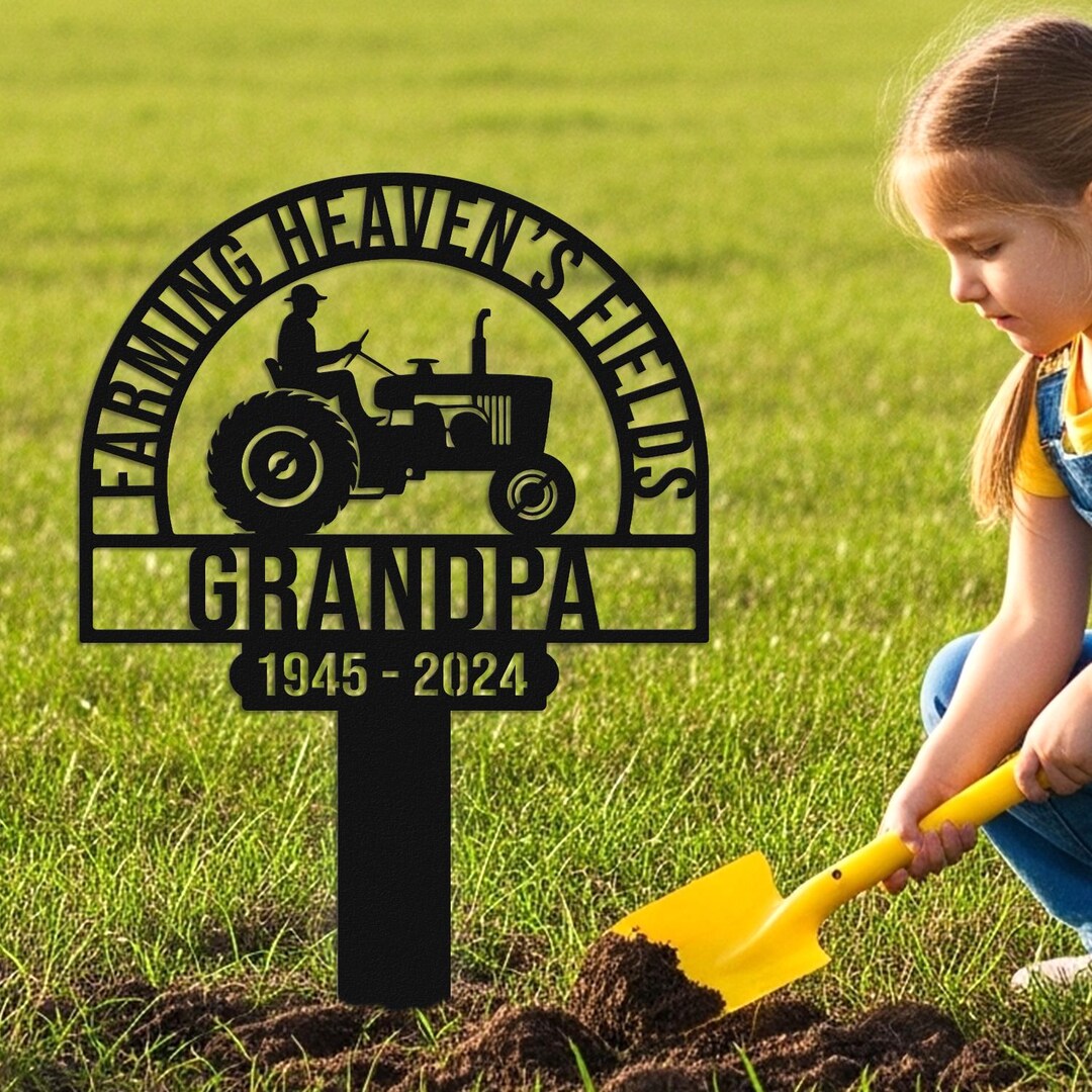 Farmer Tractor Memorial Grave Marker, Metal Memorial Stake Personalized ...