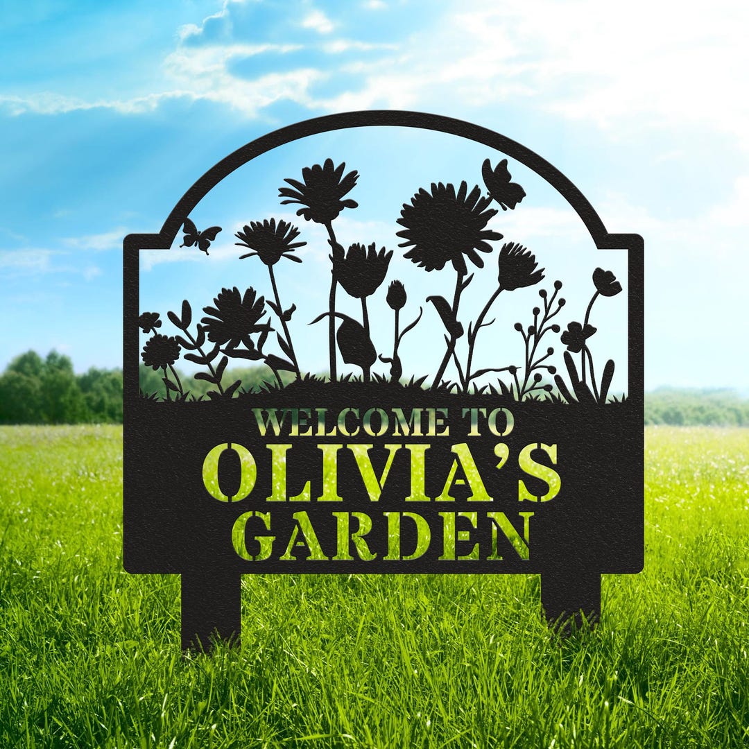 Personalized Metal Garden Sign, Custom Metal Flower Art Garden Sign ...