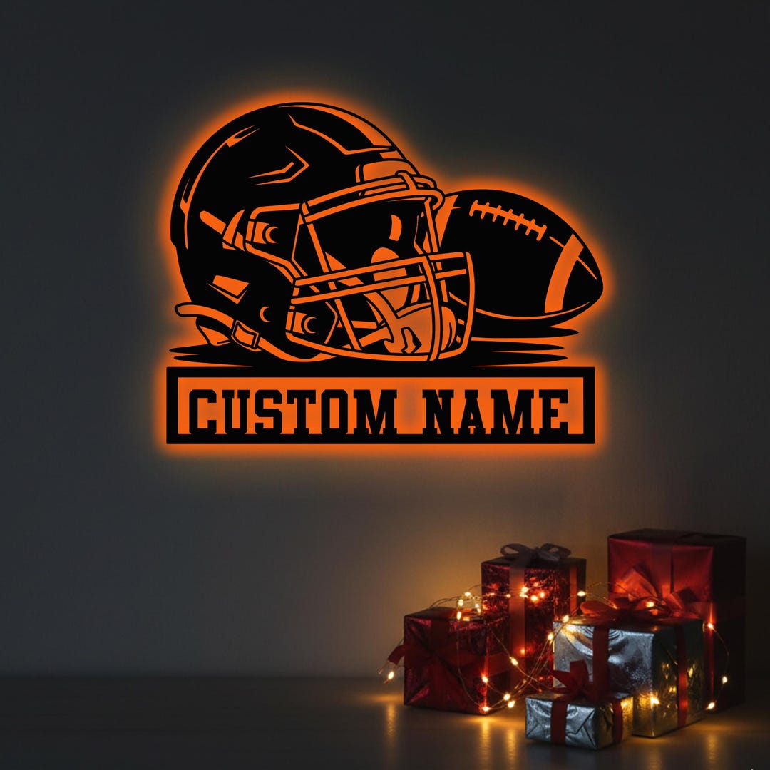 Personalized Metal American Football Sign, Football Helmet Player Name ...
