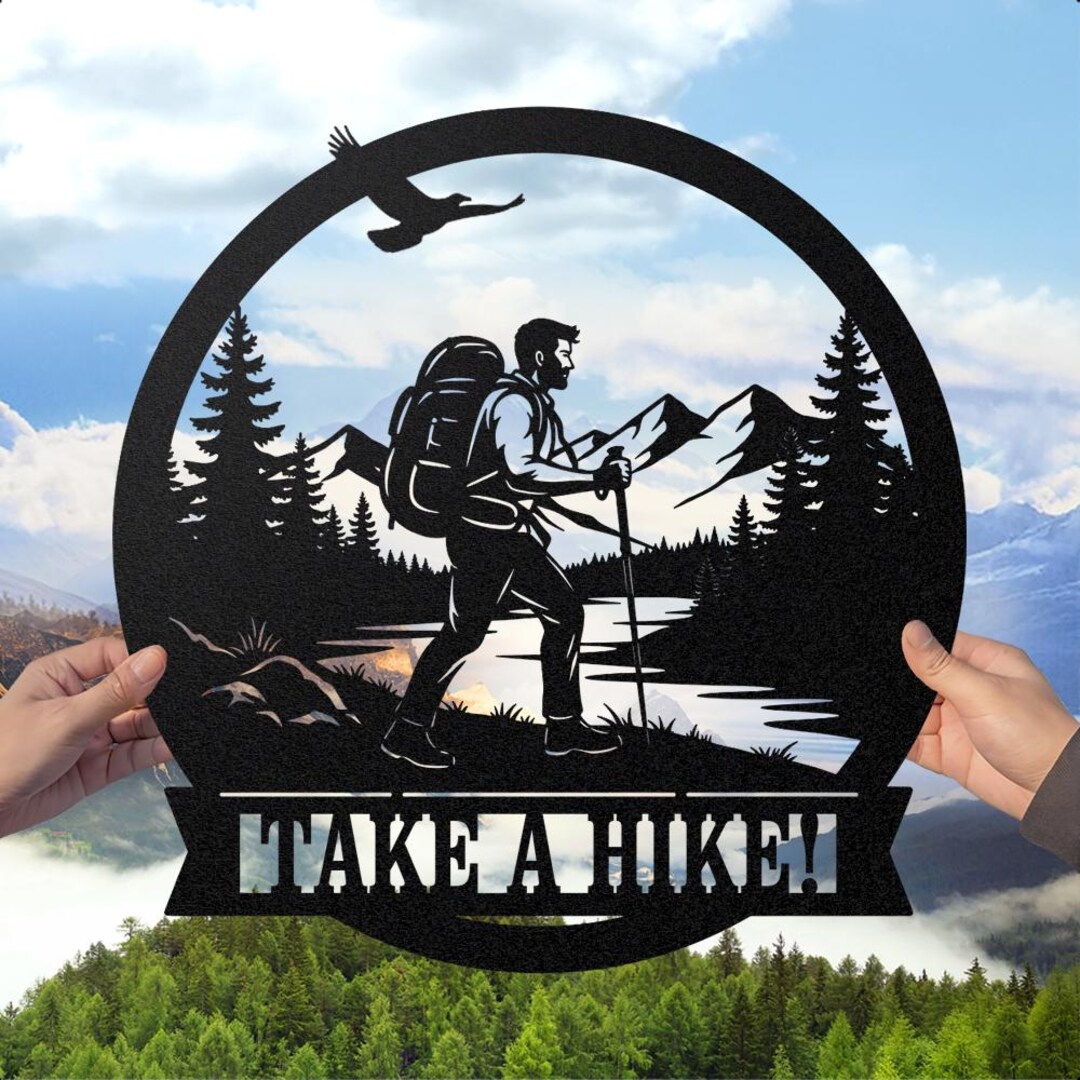 Hiker Name Metal Sign, Mountain Hiking Outdoor Adventure Wall Art ...