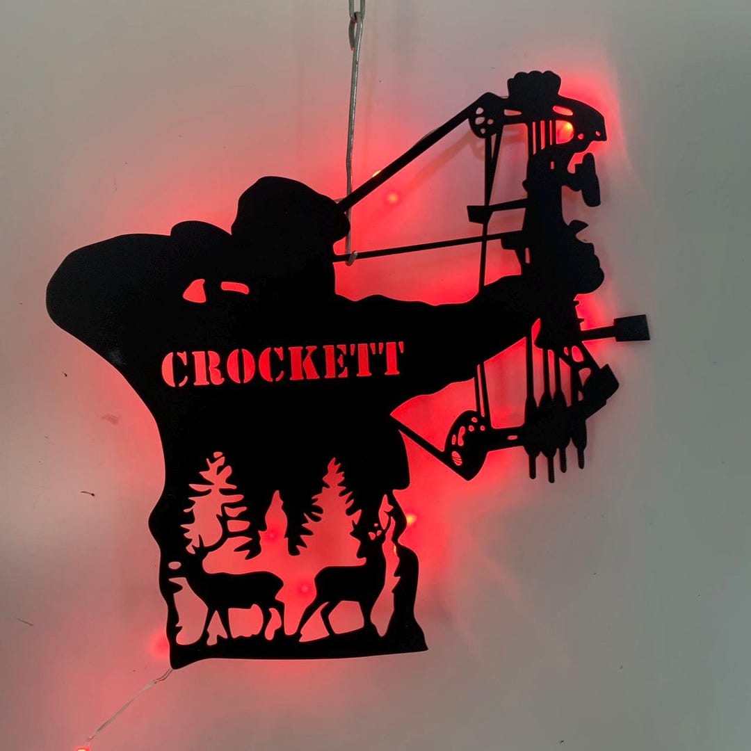 Custom Compound Bow Hunting Metal Wall Art LED Light, Personalized Bow ...