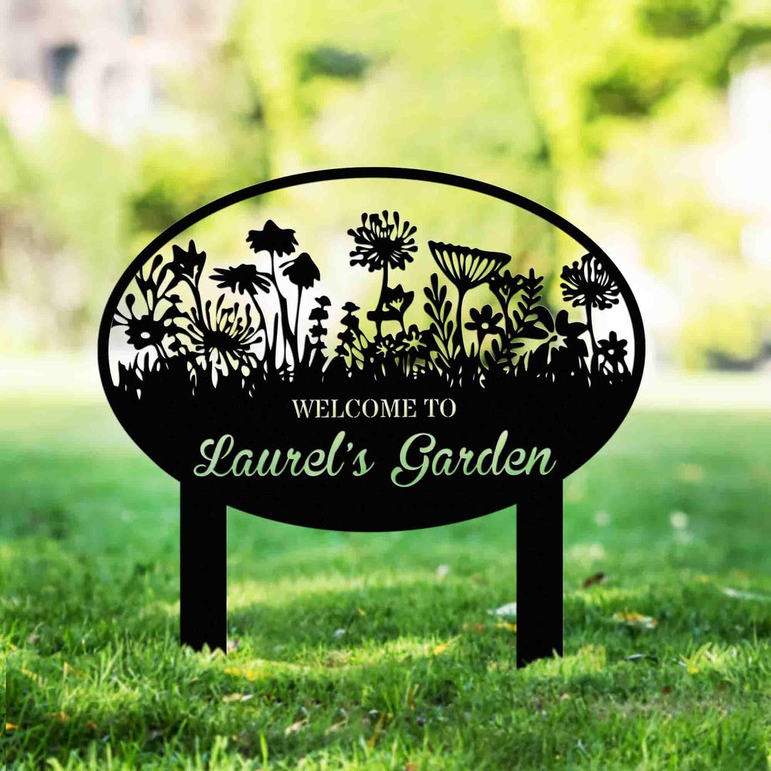 Personalized Garden Sign, Custom Garden Name Sign, Custom Metal Garden ...