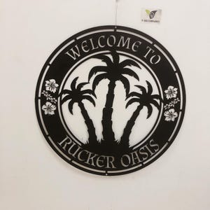Personalized Metal Oasis Sign, Palm Tree Sign, Tropical Beach Sign ...