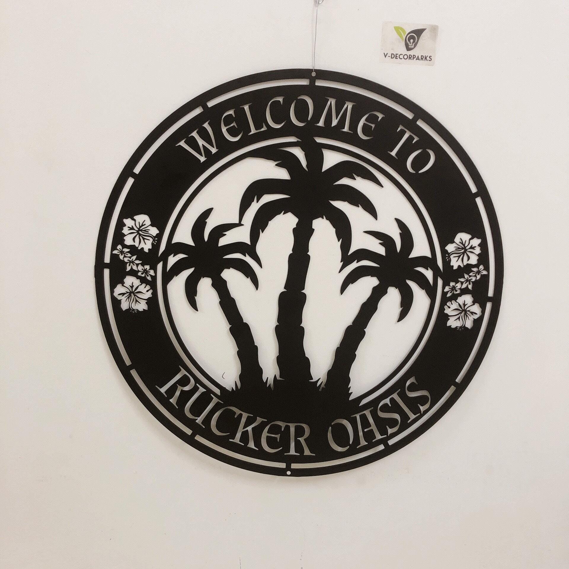 Personalized Metal Oasis Sign, Palm Tree Sign, Tropical Beach Sign ...