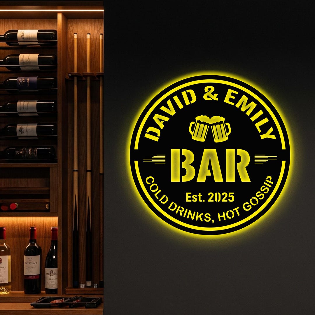 Personalized Bar Sign LED Light, Metal Bar Sign, Home Bar Decor, Gifts ...