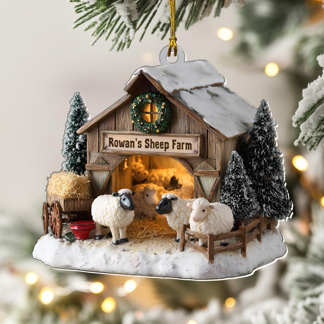 Personalized Sheep Farm 2D Flat Acrylic Ornament, Christmas Tree Decor ...