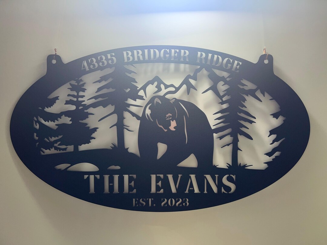 Custom Bear Mountain Monogram Metal Wall Art, Bear Metal Sign, Family ...