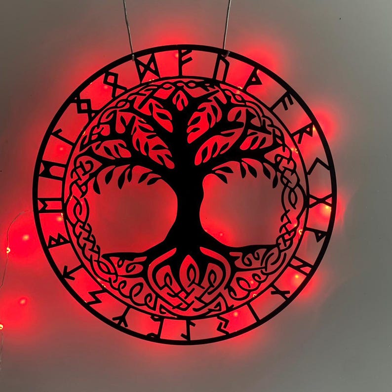 Viking Runes & Tree of Life Metal Wall Art, Mythology Vegvisir Runes ...