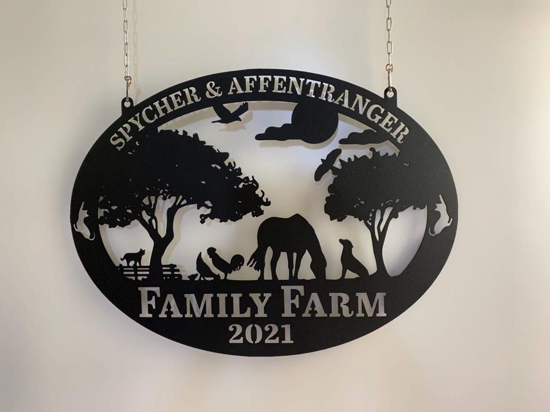 Custom Metal Farm Sign With Established Date, Cat, Chicken, Horse, Dog ...