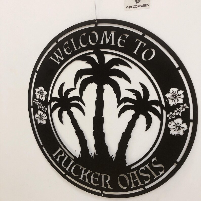 Personalized Metal Oasis Sign, Palm Tree Sign, Tropical Beach Sign ...