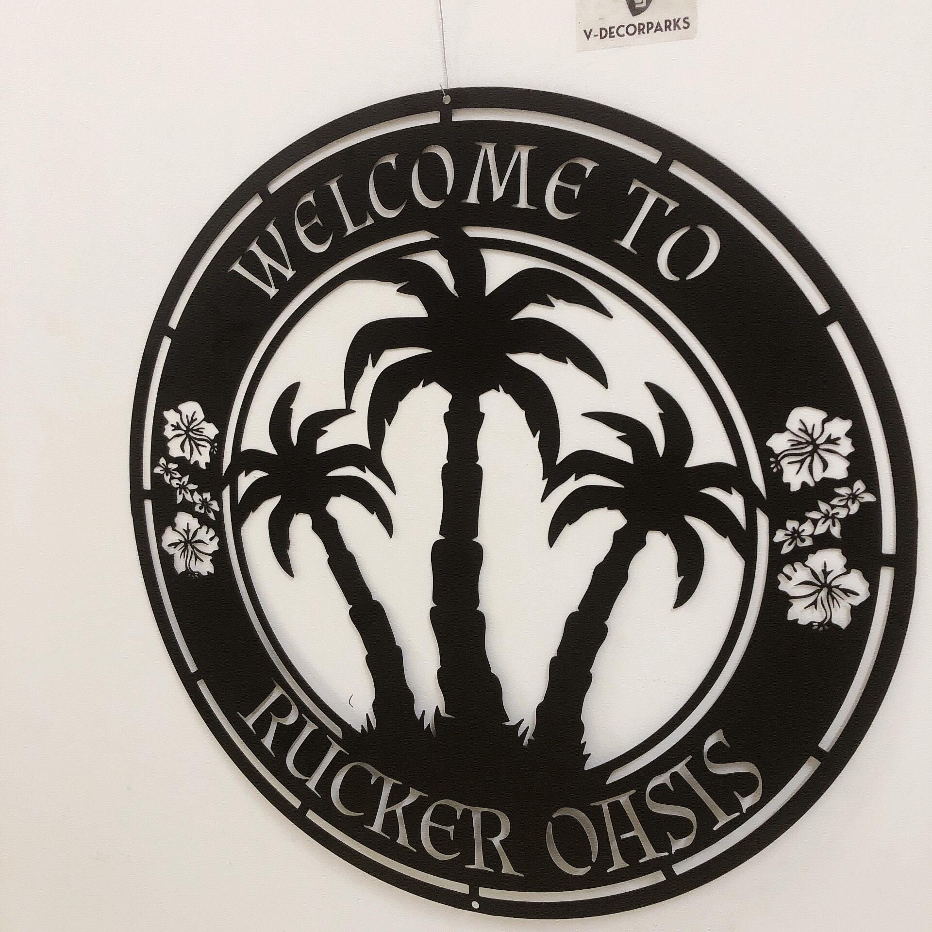 Personalized Metal Oasis Sign, Palm Tree Sign, Tropical Beach Sign ...