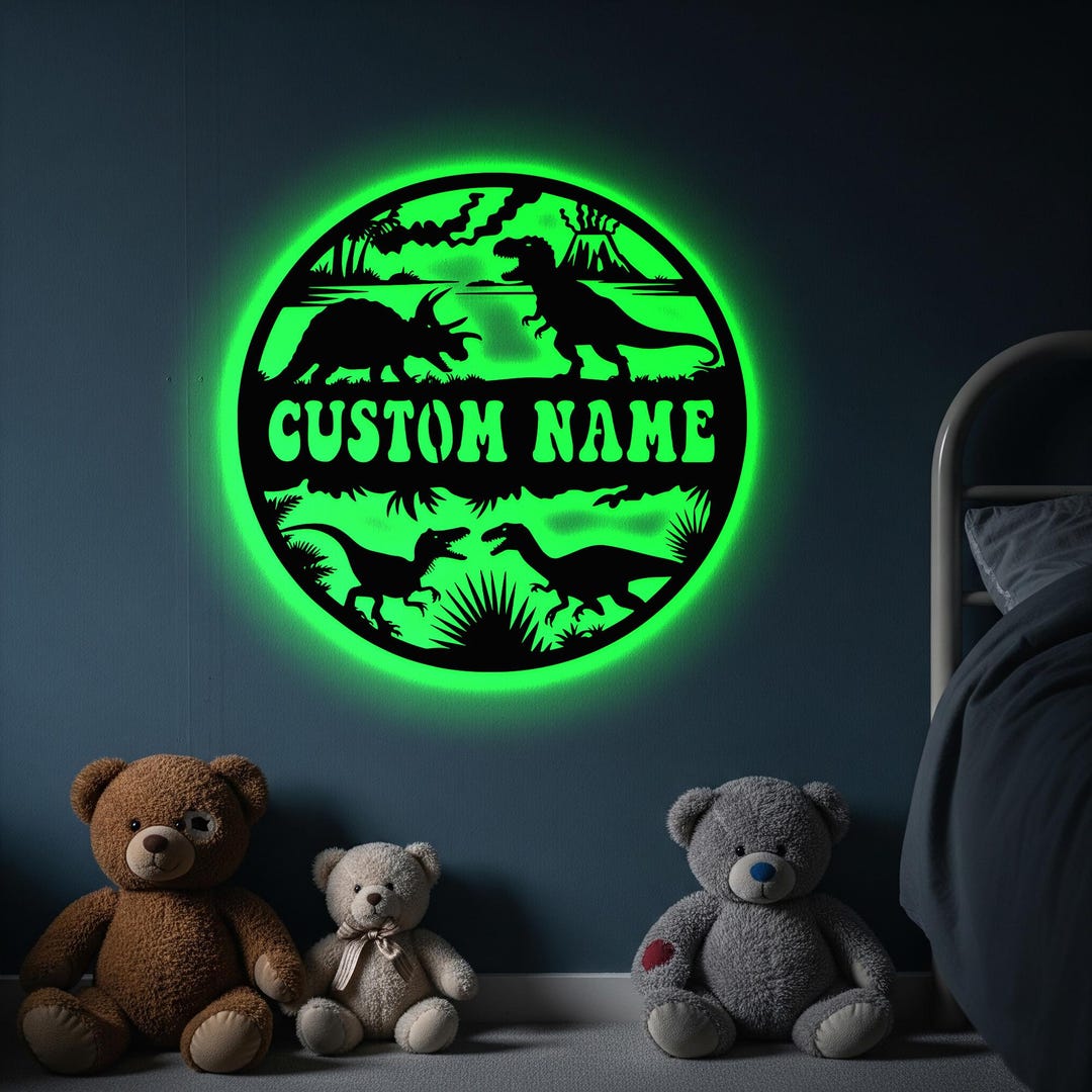 Custom Dinosaur Metal Sign LED Light, Dinosaur Wall Art, Jurassic Park ...
