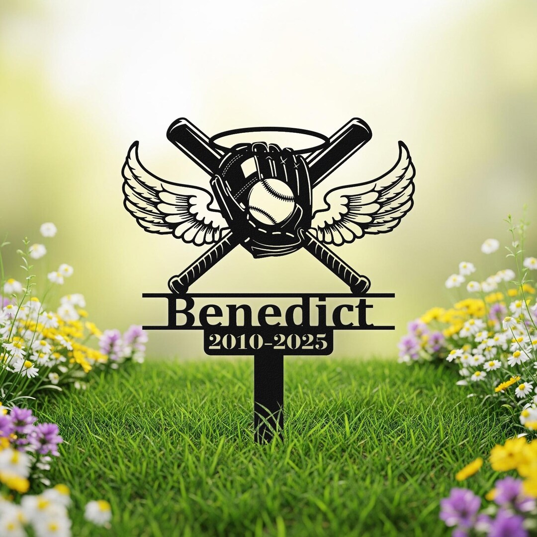 Custom Baseball With Wings Memorial Metal Stake, Personalized Baseball ...