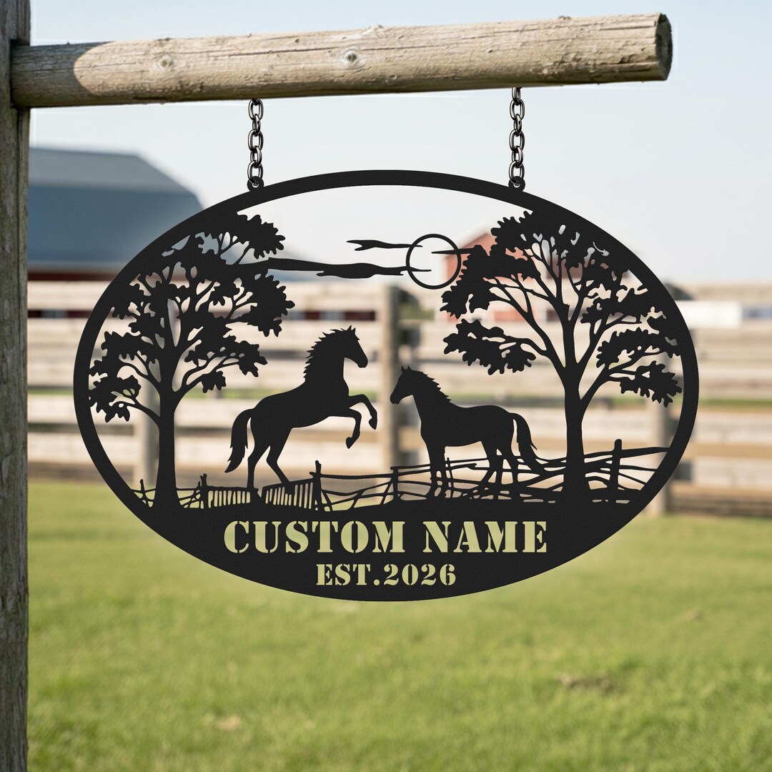 Custom Horse Farm Sign, Personalized Metal Ranch Entryway Sign, Horse ...
