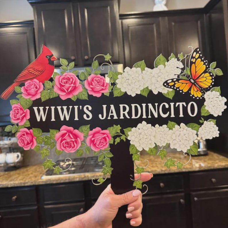 Custom Garden Sign With Roses, Butterfly & Cardinal, Romantic Garden ...