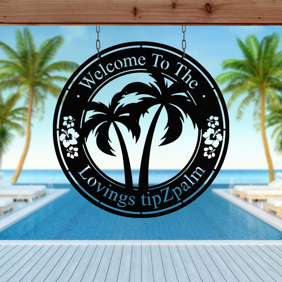 Pool Sign Custom Outdoor Patio Decor With Palm Trees Customizable Oasis ...