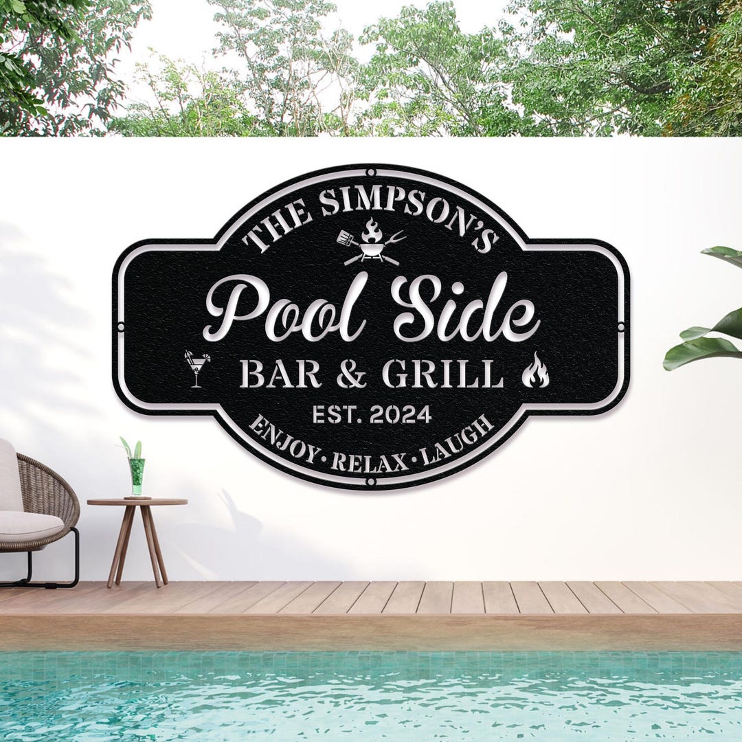 Personalized Poolside Metal With Led Sign, Pool and Bar, Custom ...