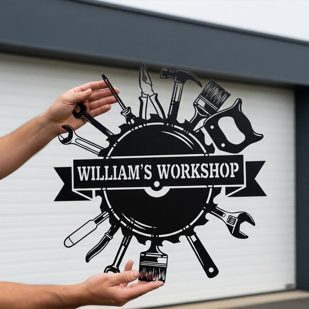Custom Workshop Metal Sign, Garage Name Sign, Tool Wall Art, Workshop ...