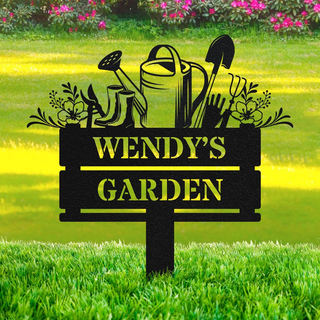 Custom Metal Garden Sign, Personalized Garden Name Sign, Yard Sign With ...