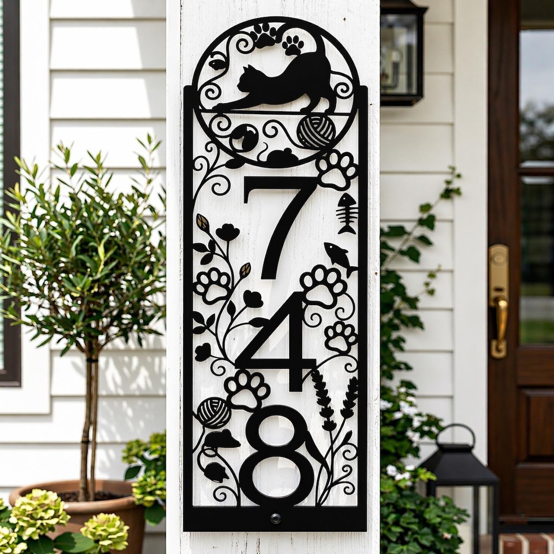 Mid Century Modern Address Sign, Custom Vertical Metal House Number ...