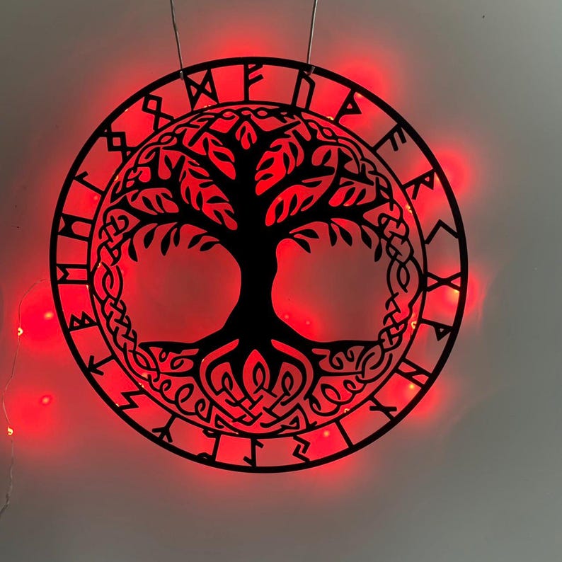 Viking Runes & Tree of Life Metal Wall Art, Mythology Vegvisir Runes ...