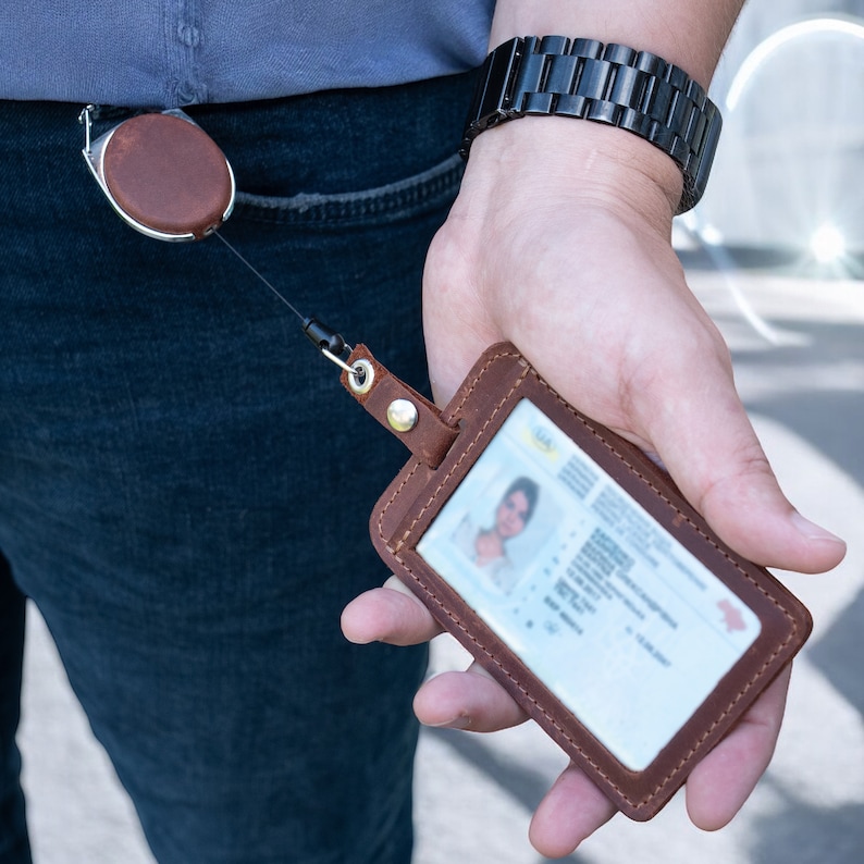 Professional Leather ID Card Holder - Office, School, and Work Leather ...