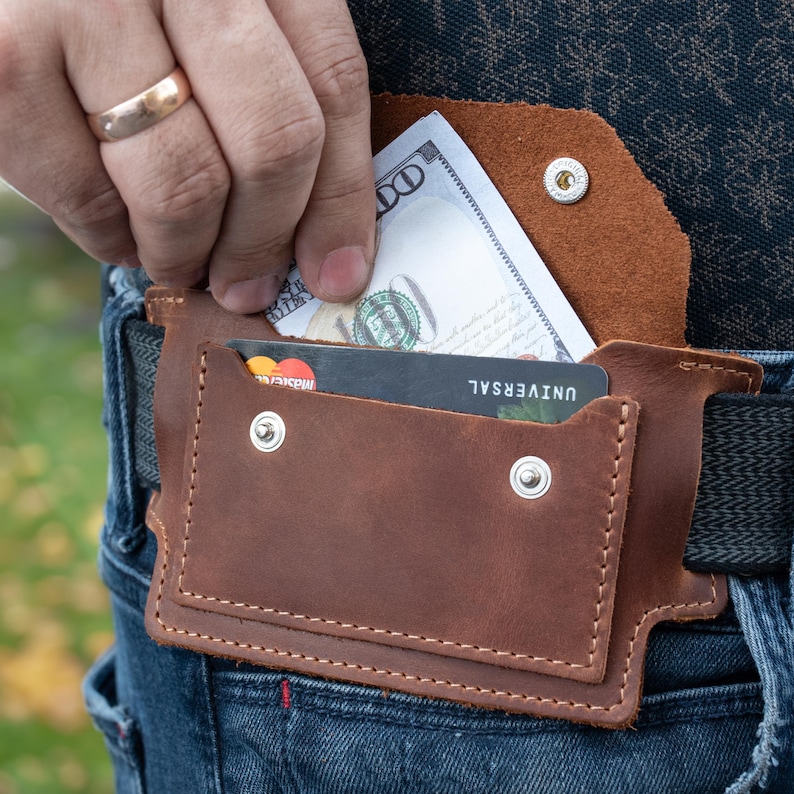 Personalized Leather Belt Money Holster – Customizable Slim Wallet With ...