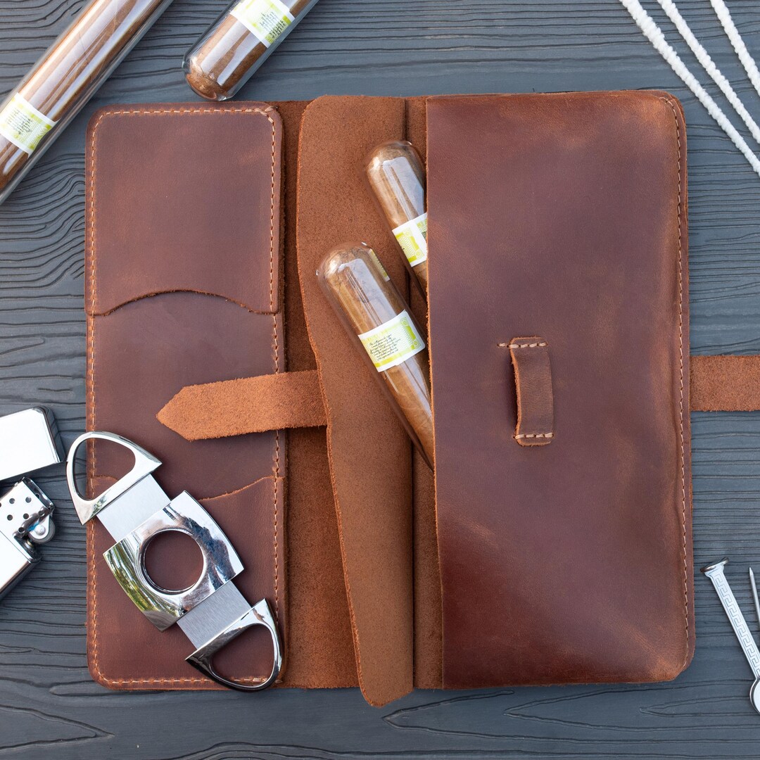 Customizable Leather Cigar Case, Personalized Cigar Holder, Portable ...