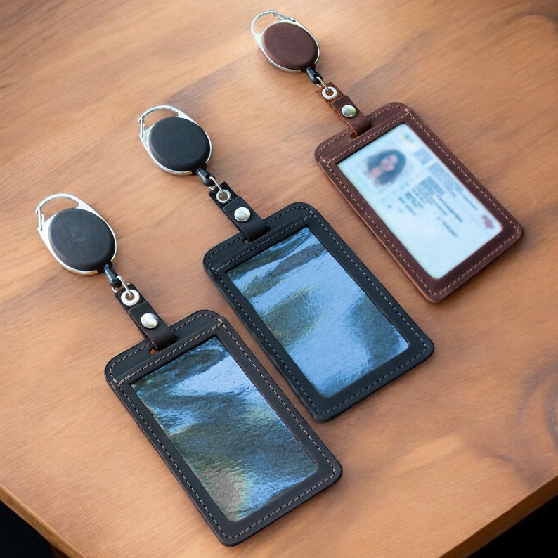 Professional Leather ID Card Holder - Office, School, and Work Leather ...