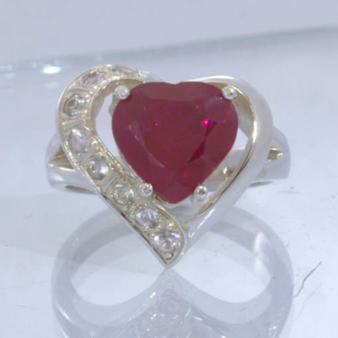Lab Created Red Ruby Heart White Sapphire Sterling Ladies Ring Size 9 ...
