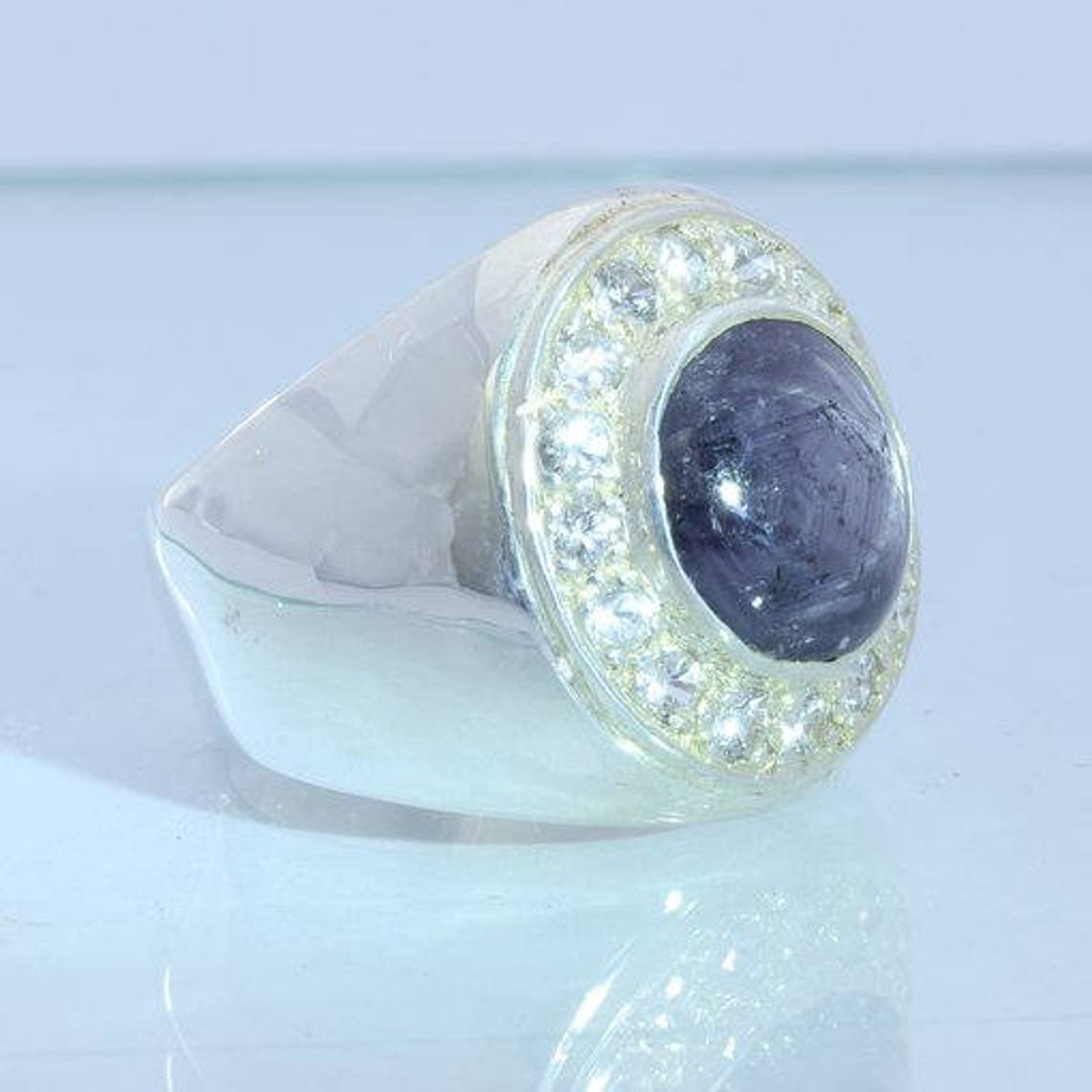 Purple Black Star Sapphire White Sapphire Halo Handmade - Etsy