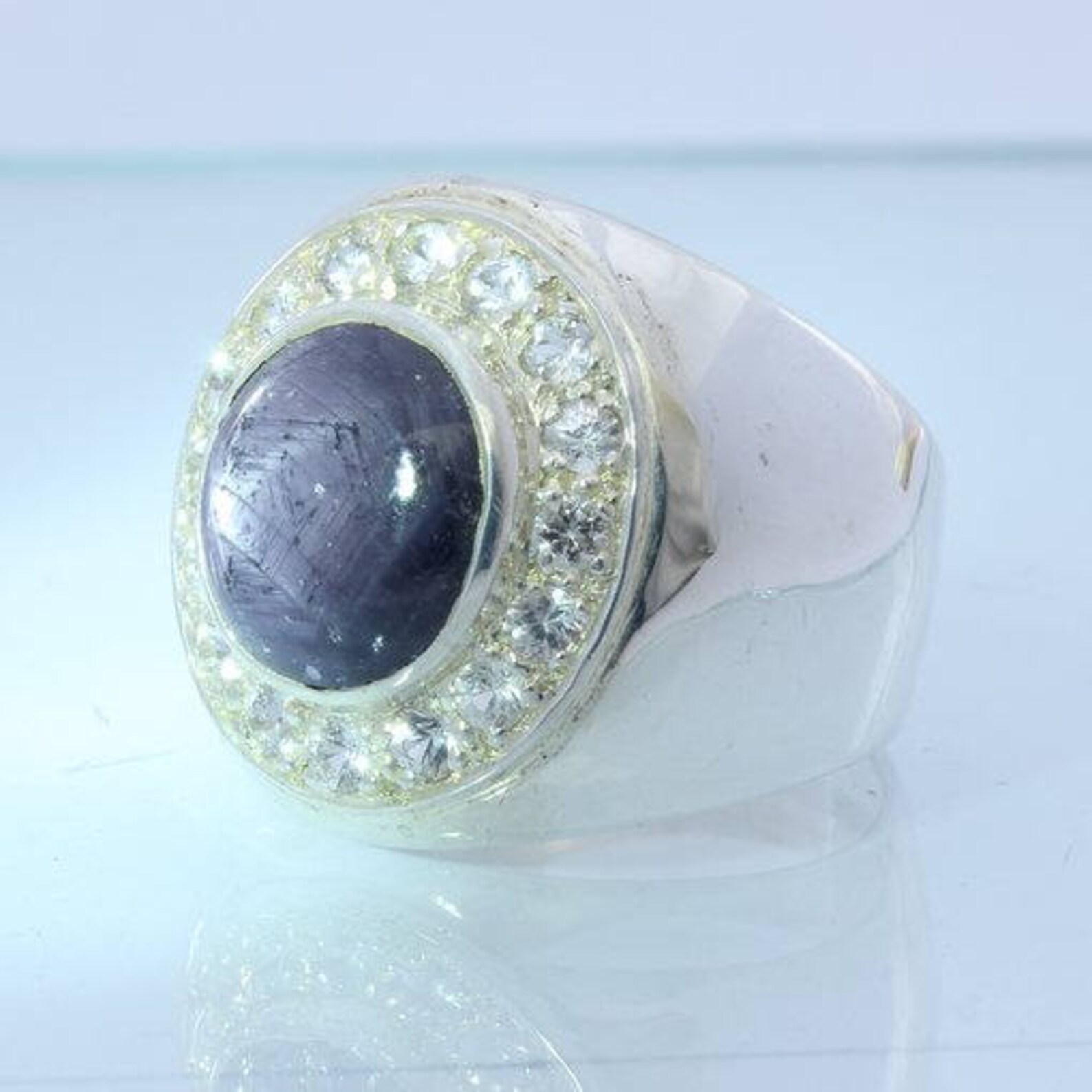 Purple Black Star Sapphire White Sapphire Halo Handmade - Etsy