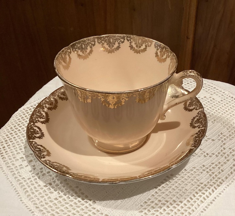 Wellington China Peach and Gold Cup and Saucer - Etsy