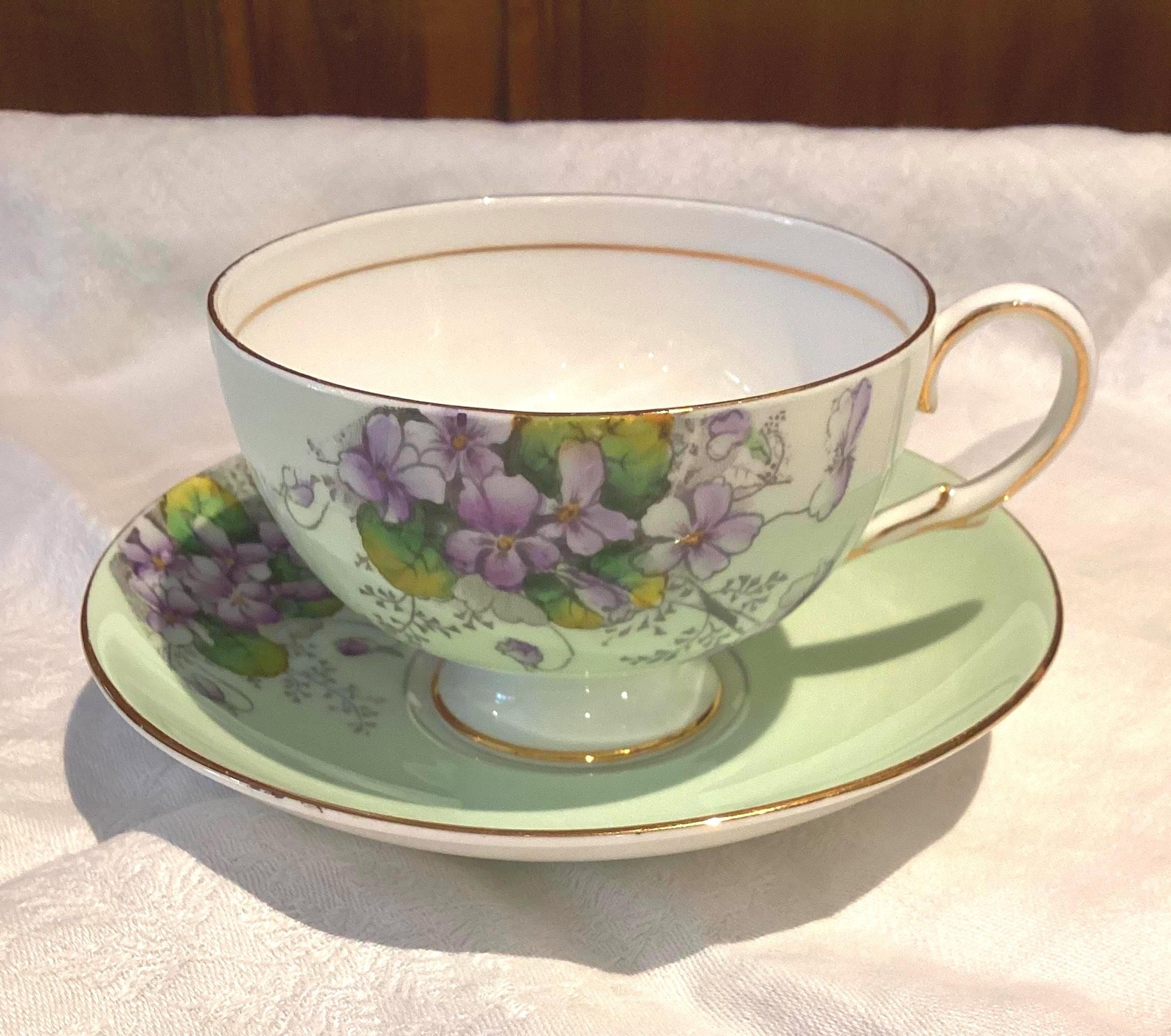 Paragon Double Warrant Mint Green With Violets Teacup and Saucer - Etsy