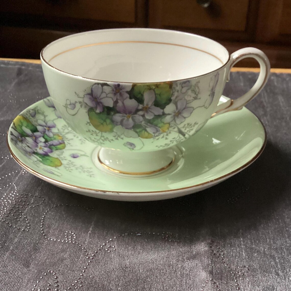 Paragon Double Warrant Mint Green With Violets Teacup and Saucer - Etsy
