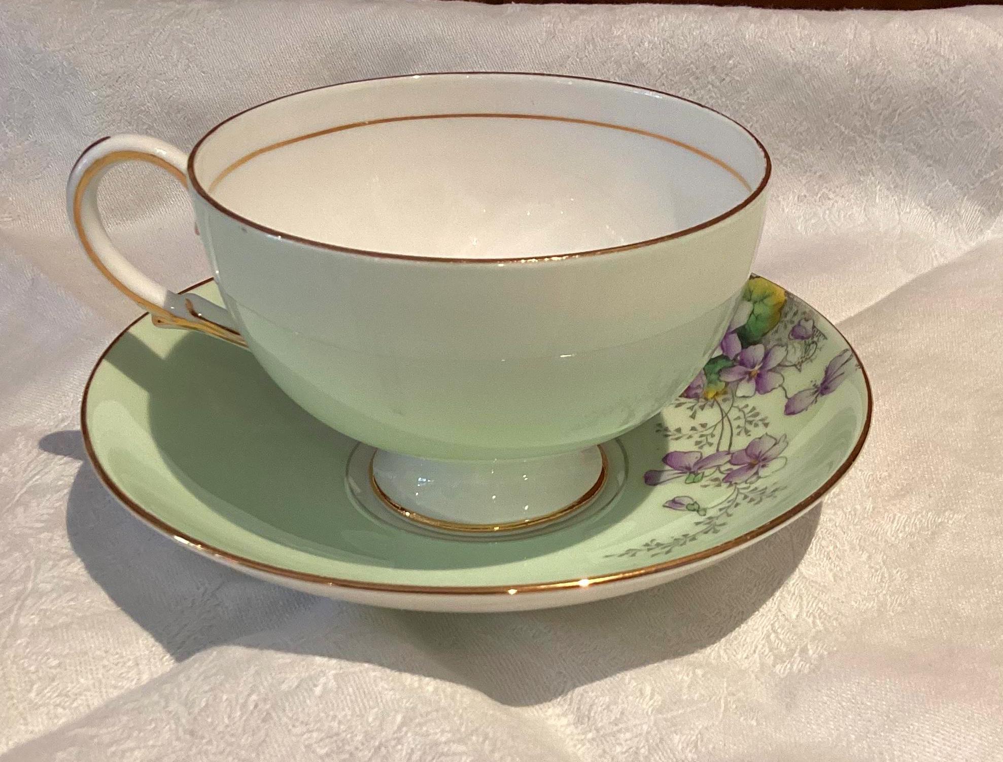 Paragon Double Warrant Mint Green With Violets Teacup and Saucer - Etsy