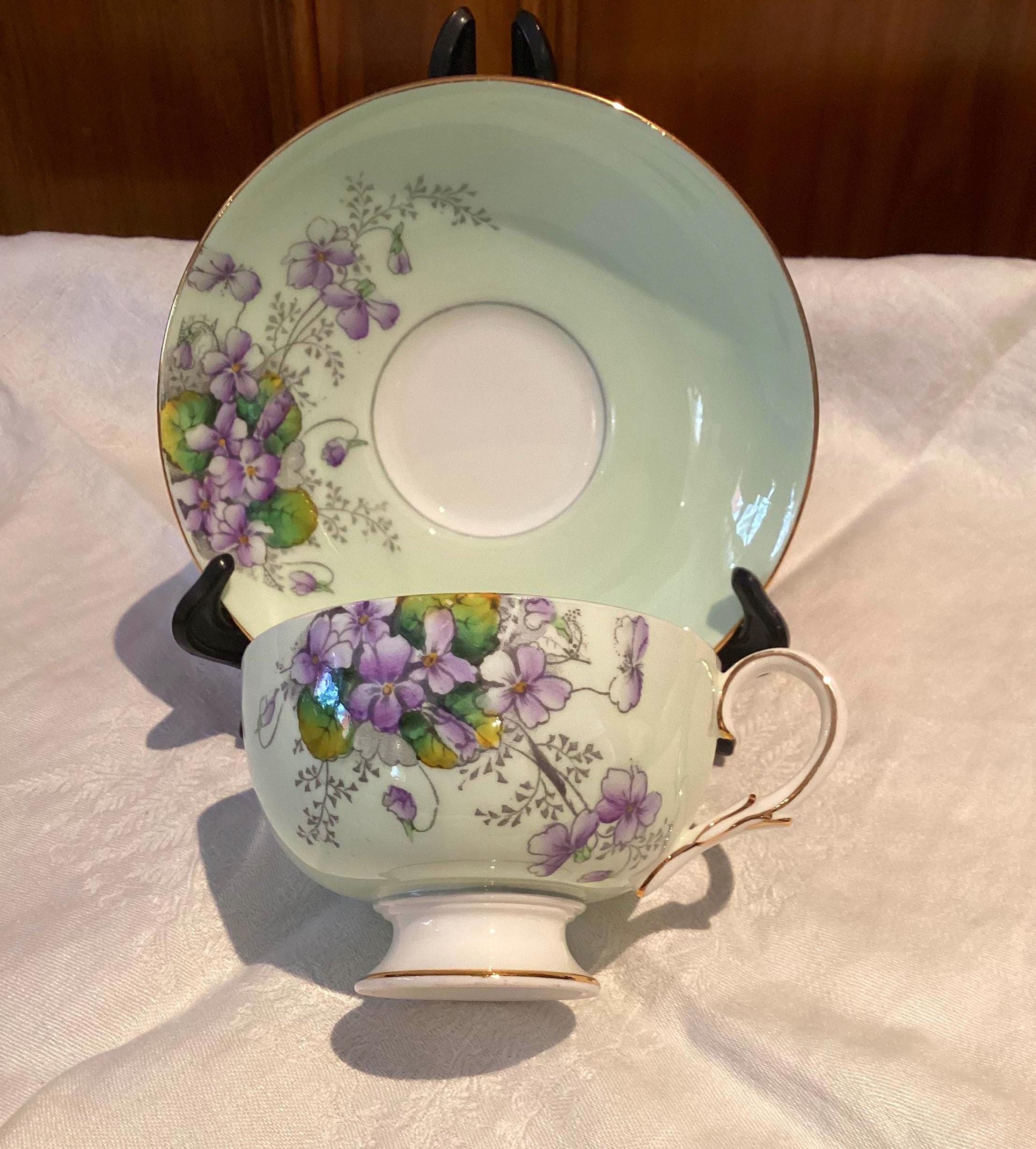 Paragon Double Warrant Mint Green With Violets Teacup and Saucer - Etsy