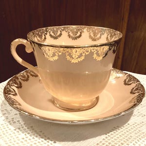 Wellington China Peach and Gold Cup and Saucer - Etsy