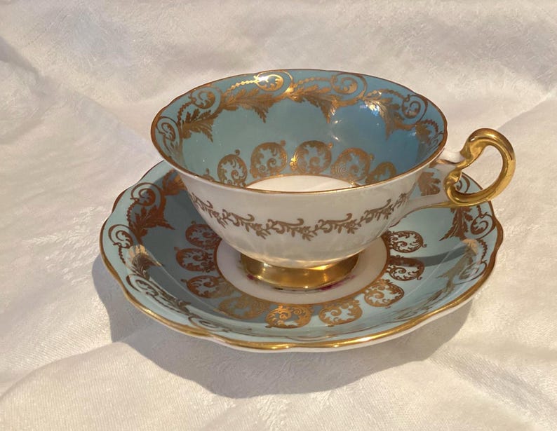 Foley Robin’s Egg Blue and Gold Teacup and Saucer - Etsy