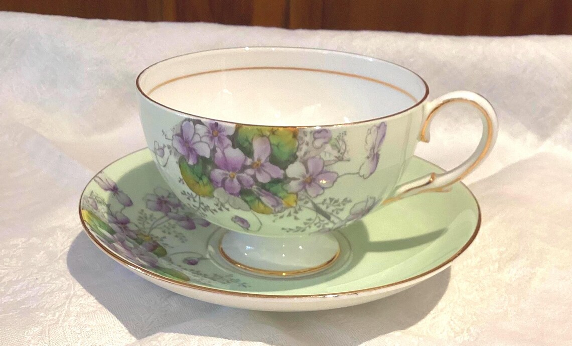 Paragon Double Warrant Mint Green With Violets Teacup and Saucer - Etsy