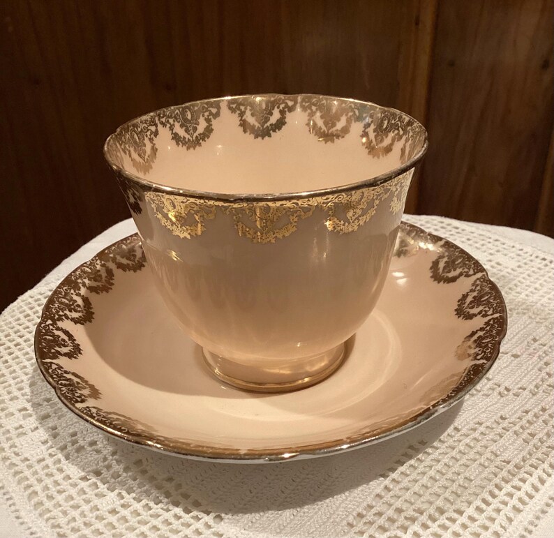 Wellington China Peach and Gold Cup and Saucer - Etsy