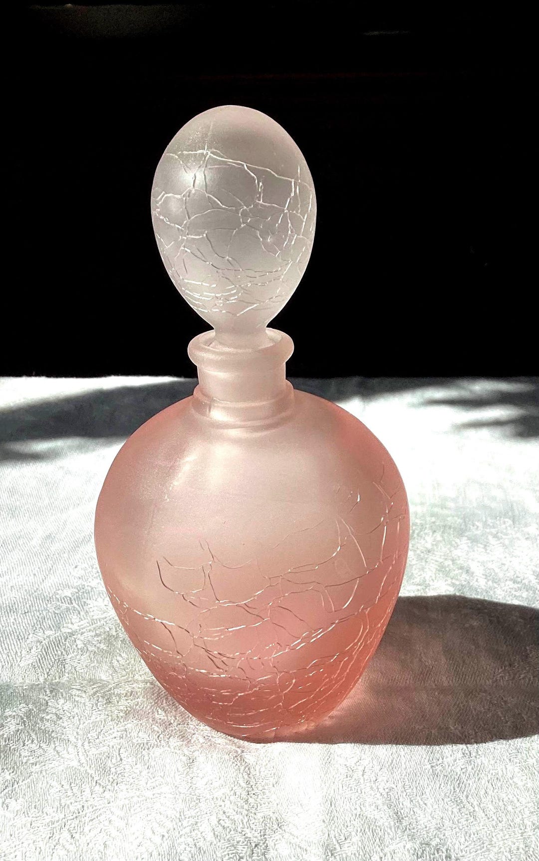 Vintage Pink Satin Crackle Glass Perfume Bottle - Etsy