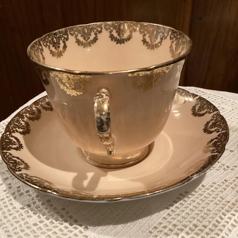Wellington China Peach and Gold Cup and Saucer - Etsy