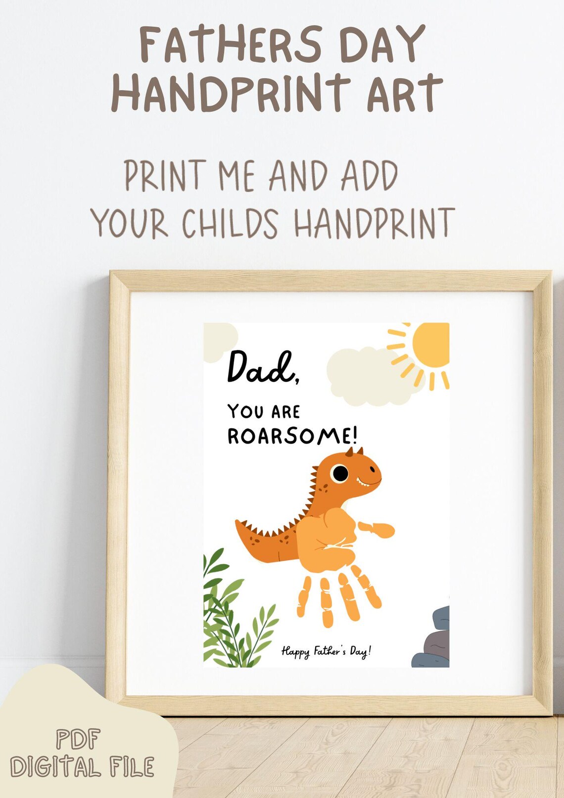 Father’s Day Handprint Printable, Dinosaur Handprint Art, Printable ...